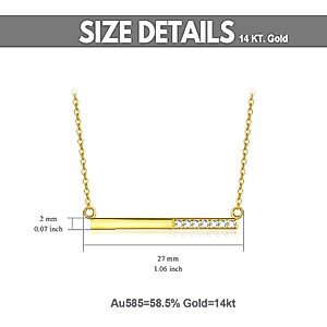 SISGEM 14K Yellow Gold Bar Pendant Necklace for Women, Delicate Gold Horizontal Bar Pendant with Finest Cubic Zirconia Jewelry Gift for Her, Wife Mother Girl (Yellow Gold)