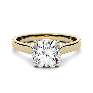 Charles & Colvard Created Moissanite 7.5mm Cushion Cut Solitaire Engagement Ring for Women | 2 cttw DEW | Lab Grown | Solid 14K Yellow Gold | Size 5.5