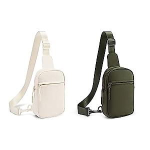 CHOLISS [Beige+Green] Small Sling Bag for Women and Men, Crossbody Bags Trendy with Extended Strap, Lightweight Chest Bag