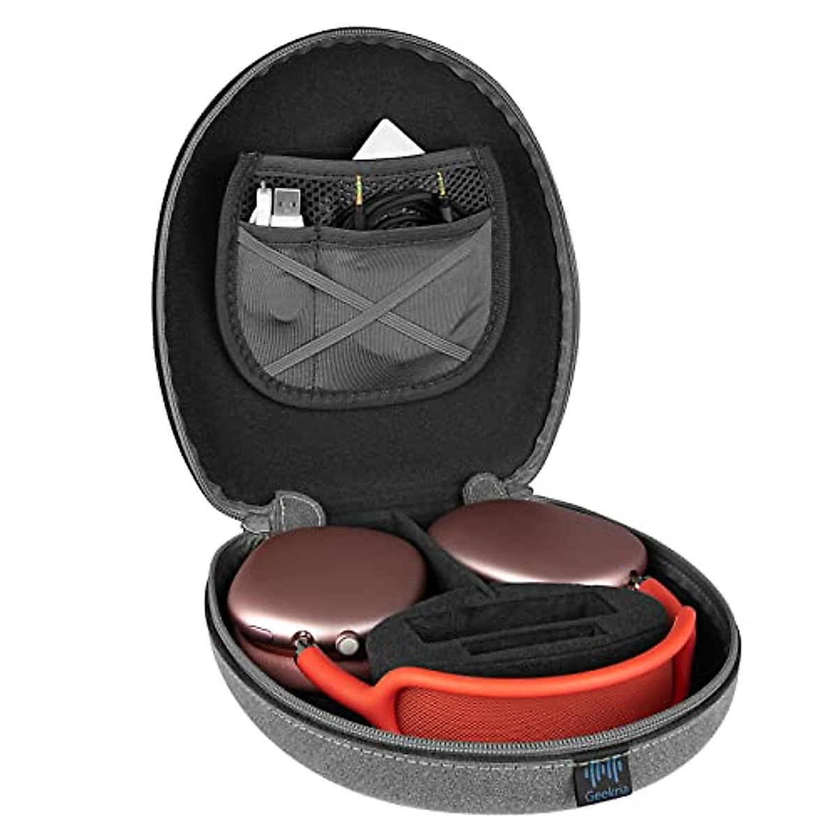 Geekria Shield Headphones Case Compatible with AirPod Max Case, Will Make Headphones Into Sleep Mode Immediately, Replacement Hard Shell Travel Carrying Bag with Cable Storage (Dark Grey)