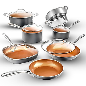 Gotham Steel Pots and Pans Set 12 Piece Cookware Set with Ultra Nonstick Ceramic Coating by Chef Daniel Green, 100% PFOA Free, Stay Cool Handles, Metal Utensil & Dishwasher Safe - 2023 Edition