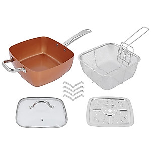 Frying Pan, 4Pcs Stainless Steel Saucepan Portable Non Stick Deep Fryer Multifunctional Kitchen Wok Chip Pans with Basket and Lid 25cm for Steak Chips Crab