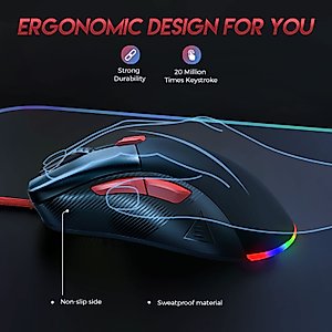 EKSA Gaming Mouse, 16000 DPI Optical Sensor, 8 Programmable Buttons, RGB Wired Gaming Mouse, FPS/MOBA Lightweight Mouse Gaming for Windows PC/Mac Computer