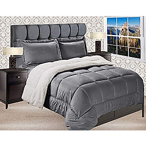 Elegant Comfort Premium Quality Heavy Weight Micromink Sherpa-Backing Reversible Down Alternative Micro-Suede 3-Piece Comforter Set, King, Grey