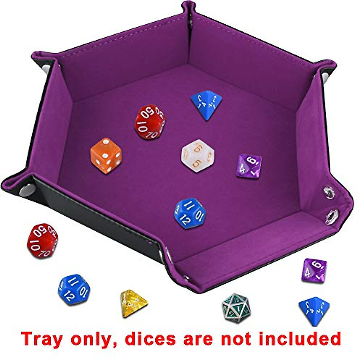 SIQUK Double Sided Dice Tray, Folding Hexagon PU Leather and Velvet Dice Holder for Dungeons and Dragons RPG Dice Gaming D&D and Other Table Games, Dark Violet