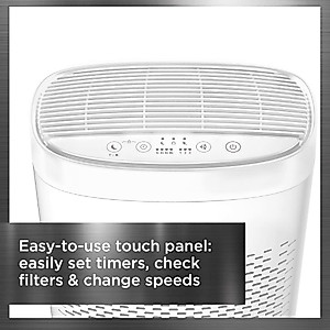 Rowenta Pure Air Essential Home Air Purifier with HEPA & Carbon Filtration removes 99.98% with 3-level filtration, CADR 128 sq/ft, White