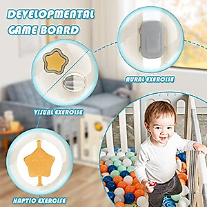 Coolever Baby Playpen, Safety Baby Gate Playpen for Babies and Toddlers Sturdy and Immovable Baby Fence Play Area Activity Center Portable Design for Indoor Outdoor (Grey+White+Star 16 Panel)