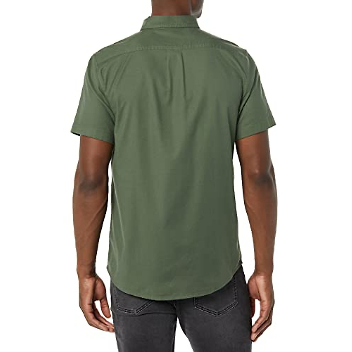 Goodthreads Men's Standard-Fit Short-Sleeve Stretch Oxford Shirt with Pocket, Dark Green, Medium