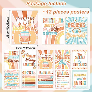 ZOIIWA 12 Retro Groovy Classroom Decorations Posters Groovy Hippie Bulletin Board Set Back to School Retro Growth Mindset Poster for Kids Classroom Homeschool Kindergarten Wall Art Unframed (8×10)