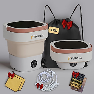 FeliVolo Portable Foldable Washing Machine, 12L, Premium Package – for Baby Clothes, Dog Diapers, Delicate Clothes, Undergarments, Best for Travelers, Students, Apartment, RV Owners, Campers, Workouts
