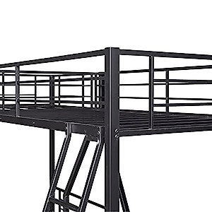 VOGU Metal Triple Bunk Beds, Twin Over Full Bunk Bed Attached Twin Loft Bed with Desk, L-Shape Triple Beds Frame with Ladders and Guardrails, Safe Design for Kids Teens Adults, Black-3