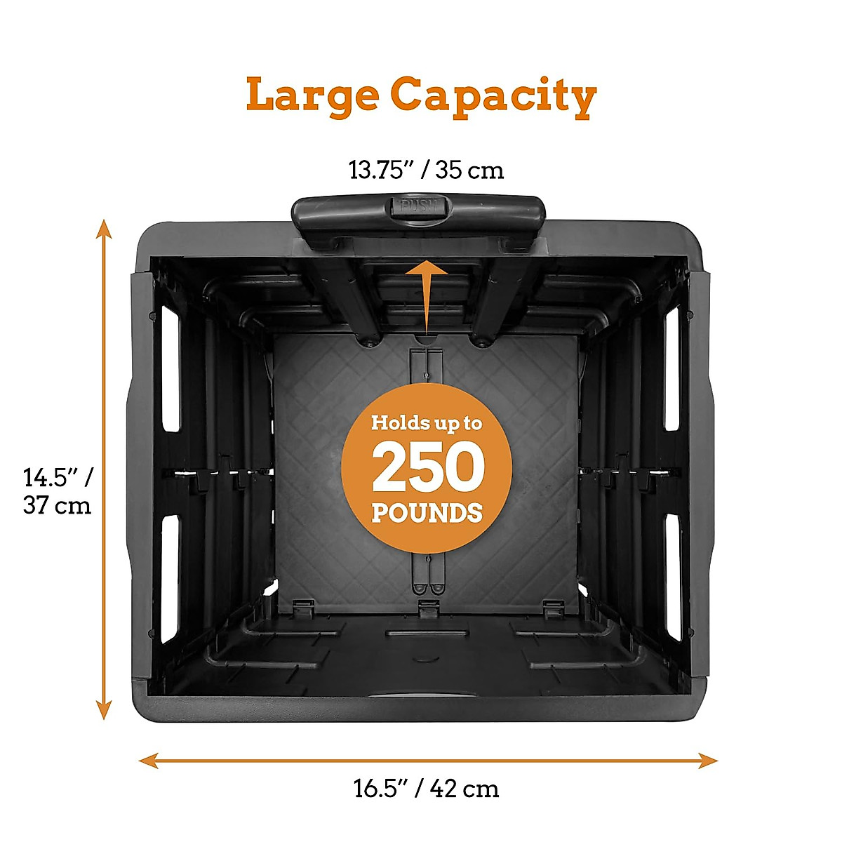 Inspired Living Collapsible Ultra-Slim Pack-N-Roll,2 Wheel Utility Cart w/Lid used as Seat up to 250 Lbs, Telescopic Handle - Super Strong, for Home, Garden, Shopping, Office, School use, Large, Black