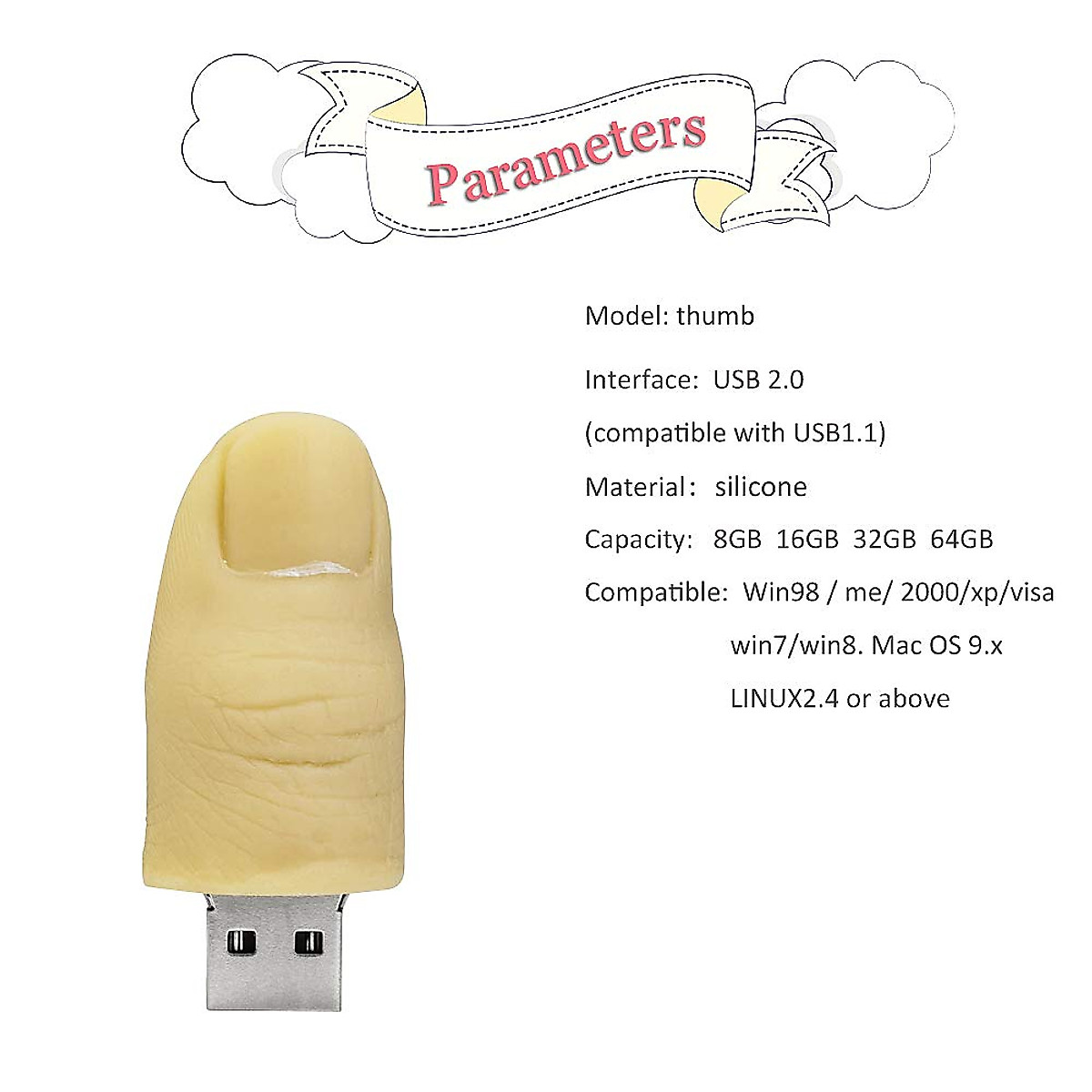 LEIZHAN Cute USB Flash Drive Character Thumb Drive for Kids Students Gift Pendrive (16GB, Thumb Shape)