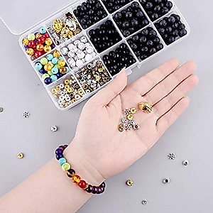 Bracelet Making Kit Beads Bulk - 800Pcs Color Volcanic Gemstone Lava Rock Beads Bulk Chakra Beads Spacer Beads with Crystal String for Diffuser Bracelets DIY Jewelry Making Supplies (4mm 6mm 8mm)