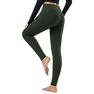 baleaf Women's Fleece Lined Leggings Thermal Warm Winter Tights High Waisted Thick Yoga Pants Cold Weather with Pockets Army Green S