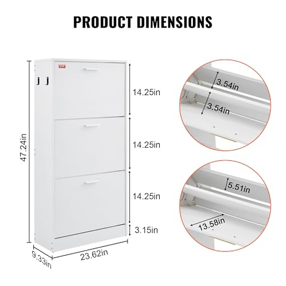 VEVOR Shoe Cabinet with 3 Flip Drawers, Shoe Storage Cabinet for Entryway, Free Standing Shoe Storage Organizer with Side Hooks for Heels, Boots, Slippers in Hallway, Living Room