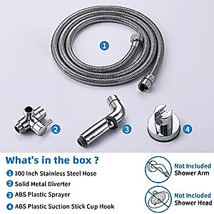 G-Promise Dog Shower Sprayer Attachment for Fast and Clean Pet Showering | Multifunctional Sprayer, Metal Diverter, 100 Inch Extra Long Hose, No Drill Hook | Dog Washing-Bathingroom (Chrome)