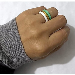 AZYOUNG Womens 3mm Wide Dome Top Silicone Wedding Ring 10pcs Pack Pink Gold Stackable Rubber Bands - US Size 4-8 (4)