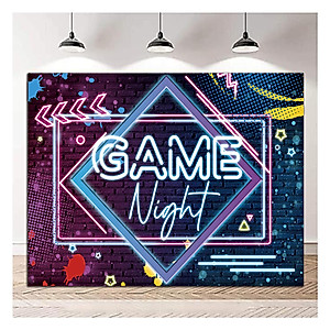 Glow Neon Photo Background for Game On Birthday Party Decor 7x5ft Game Night Theme Photography Backdrops Sleepover Slumber Prom Gaming Party Cake Table Decor Photobooth Banner