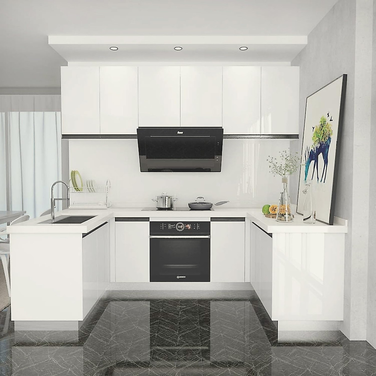 ORBIDO Wallpaper Peel and Stick Countertops （15.7"x196"） Glossy Countertop Contact Paper Peel and Stick Wallpaper for Bedroom Kitchen Countertop Cabinet Wardrobe Self-Adhesive Removable Wall Paper