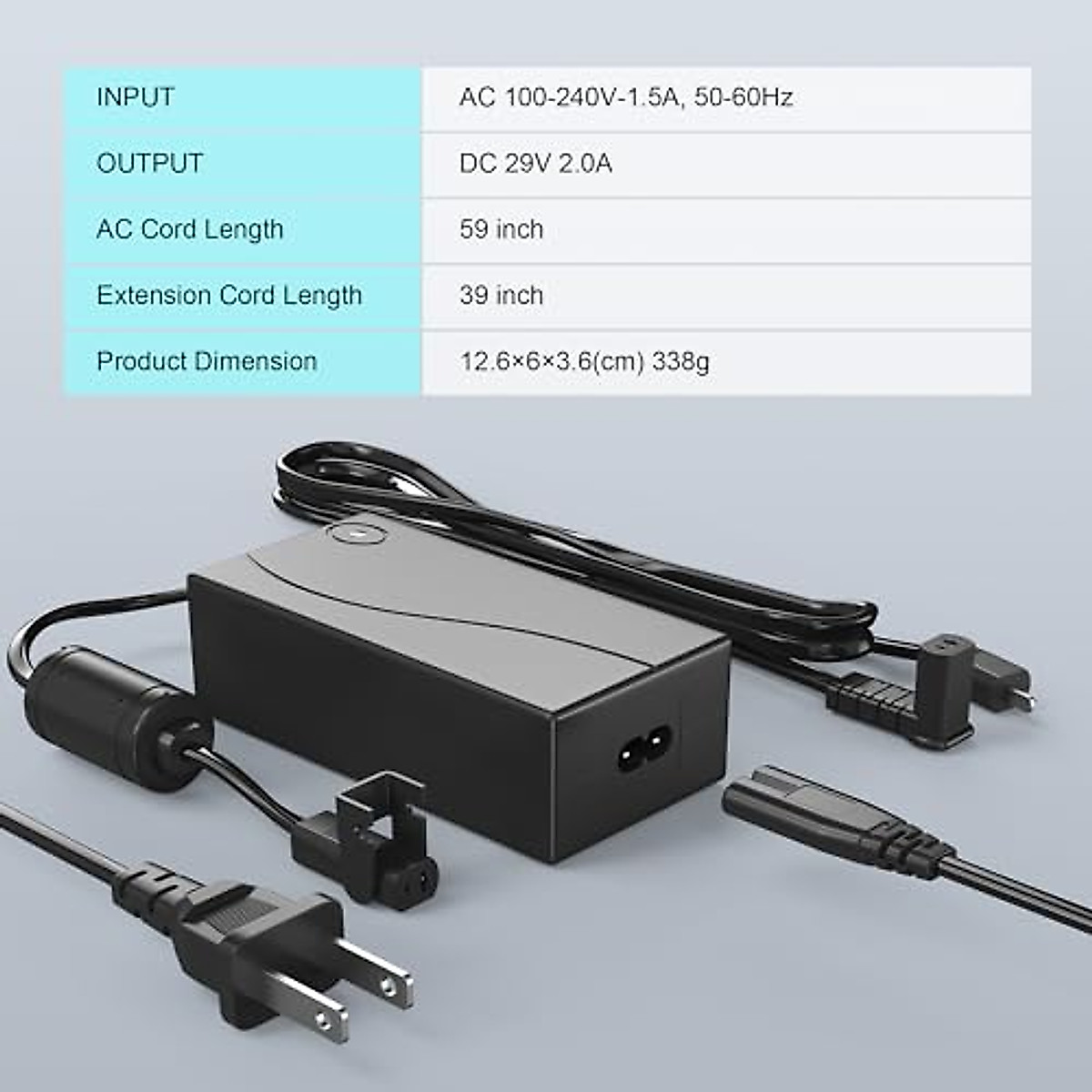 Lift Chair or Power Recliner AC/DC Switching Power Supply Transformer, 2-pin 29V 2A Adapter for Lift Chair or Power Recliner with 5Ft AC Cord and 3.3Ft Motor Cable
