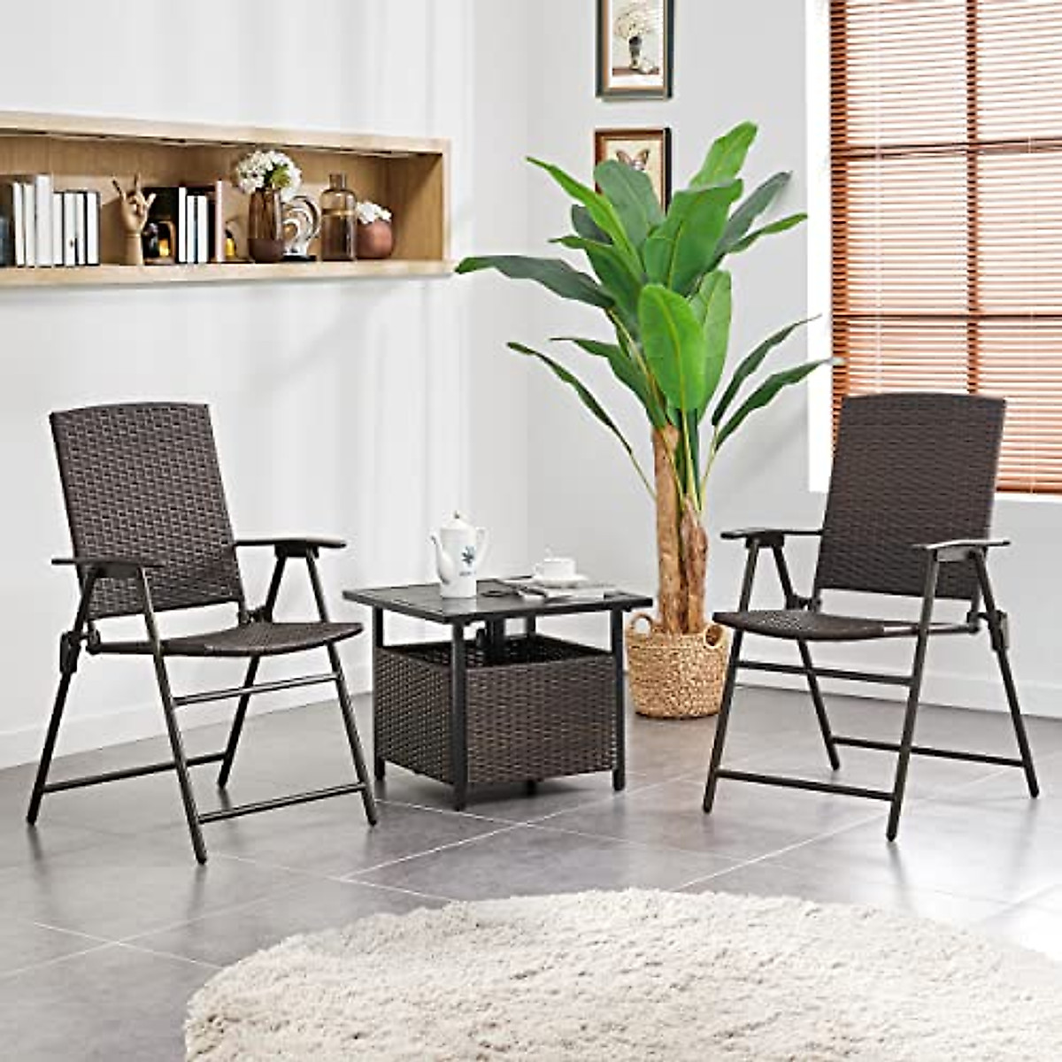 Yaheetech PE Wicker Side Table End Table Outdoor Patio Umbrella Stand All Weather Bistro Table, with 1.5" Umbrella Hole, for Garden, Pool, Deck