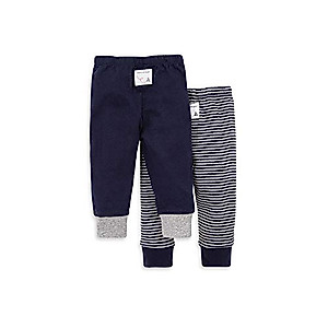 Burt's Bees Baby Unisex Baby Pants, of 2 Lightweight Knit Infant Bottoms, 100% Organic Cotton Baby and Toddler Layette Set, Navy Solid/Stripes, 24 Months US