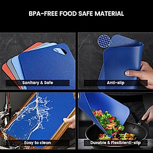 Acacia Wood Cutting Boards Large Set of 7, Charcuterie Chopping Board for Kitchen with Holder, Plastic Serving Board Mats, Juice Groove, Reversible Butcher Block for Meat Cheese Bread