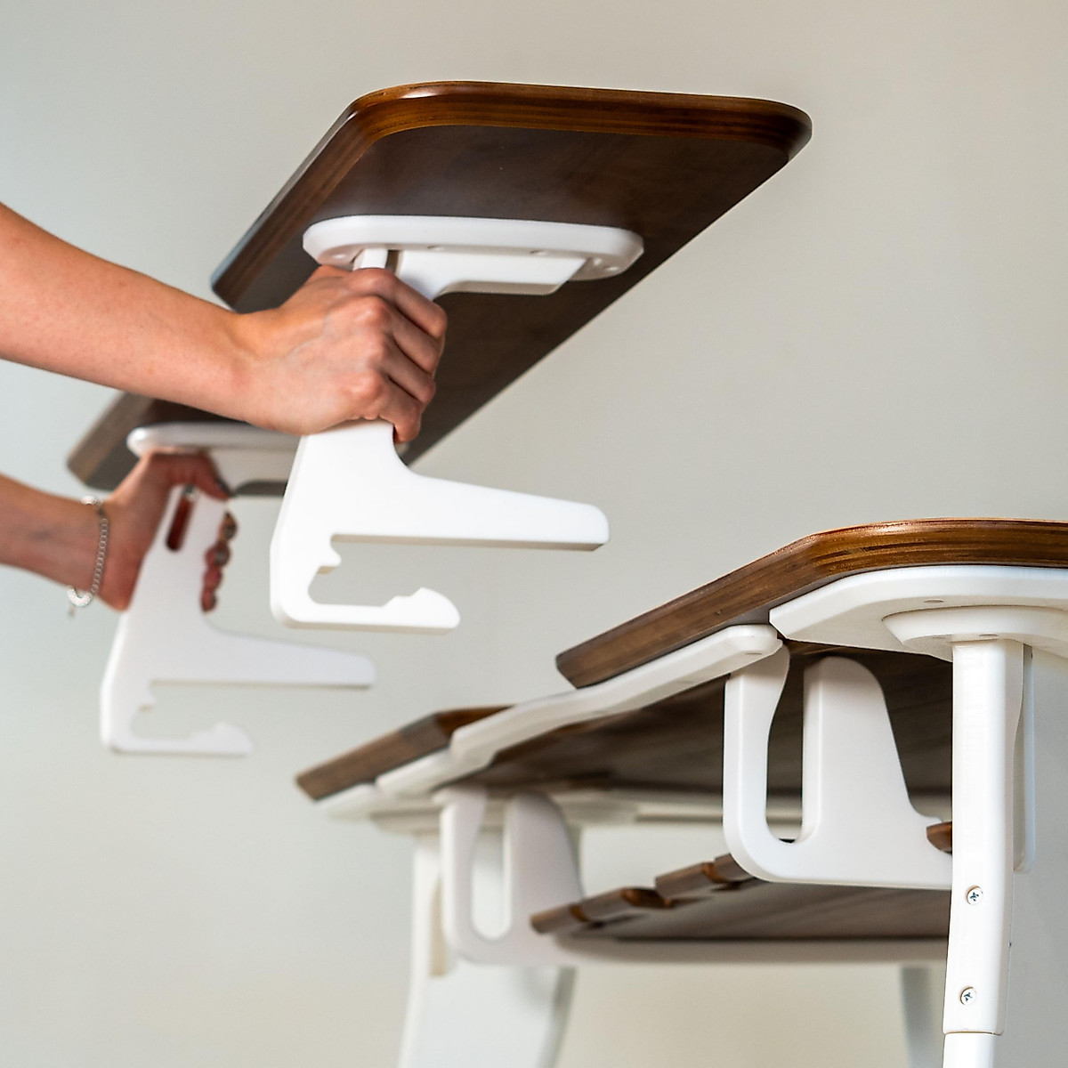 HOEK, Desk, No-Tools, Easy Assembly, Space-Saving, Modular, Mid-Century Modern, Sustainable, Headphone Hook, Monitor Shelf, Home Office, Study, Writing,Working, 23Dx30Hx47.5W (Walnut Top/Black Legs)