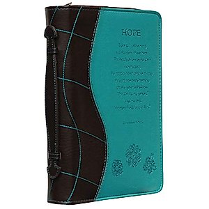 Teal Faux Leather Bible Cover for Women | Hope - Lamentations 3:29 | Zippered Case for Bible or Book with Handle, Medium