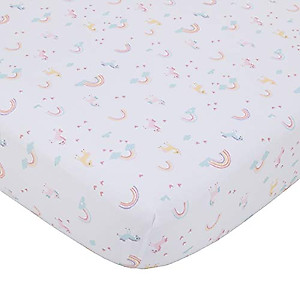 Little Love by NoJo Rainbow Unicorn Pink, Aqua, Yellow and White 3 Piece Crib Bedding Set - Comforter, Fitted Crib Sheet, Dust Ruffle