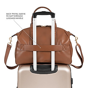 TWELVElittle Peek A Boo Vegan Leather Satchel Diaperbag - Baby Bag with Wipes Pouch, Stroller clips and Diaper Changing Mat, Toffee, Vegan Leather