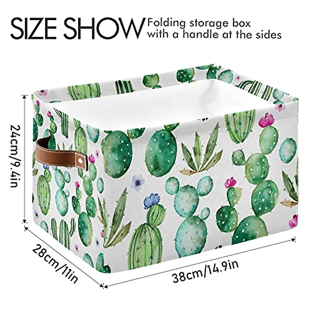Rectangular Storage Bin Cube Cactus Succulent Floral Foldable Organizer Basket with Handles, Tropical Leaves Flower Collapsible Storage Box for Kids Toy Shelf Closet Nursery