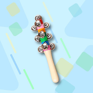 2 Pack Vivid Color Rainbow Handle Wooden Bells Jingle Stick Shaker Rattle 10 Jingle Bells Baby Kids Children Musical Toys