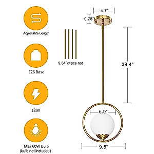 LaLuLa Modern Gold Pendant Lights 1-Light Frosted Glass Pendant Light Fixture Pendant Lights for Kitchen Island