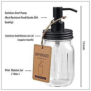 Mason Jar Bathroom Accessories Set(4 Pcs) -Lotion Soap Dispenser &Cotton Swab &Toothbrush Holder Set, Apothecary Jars Vanity Organizer-Rustic Farmhouse Decor (Black)