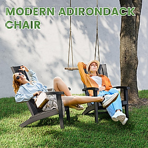 LHBGO Outdoor 4 Set of Modern Adirondack Chair, Wood Grain Texture, Patio Chair,Weather-Resistant Outdoor Chair for Poolside, Patio, Backyard, Garden, Fire Pit Seating, Black