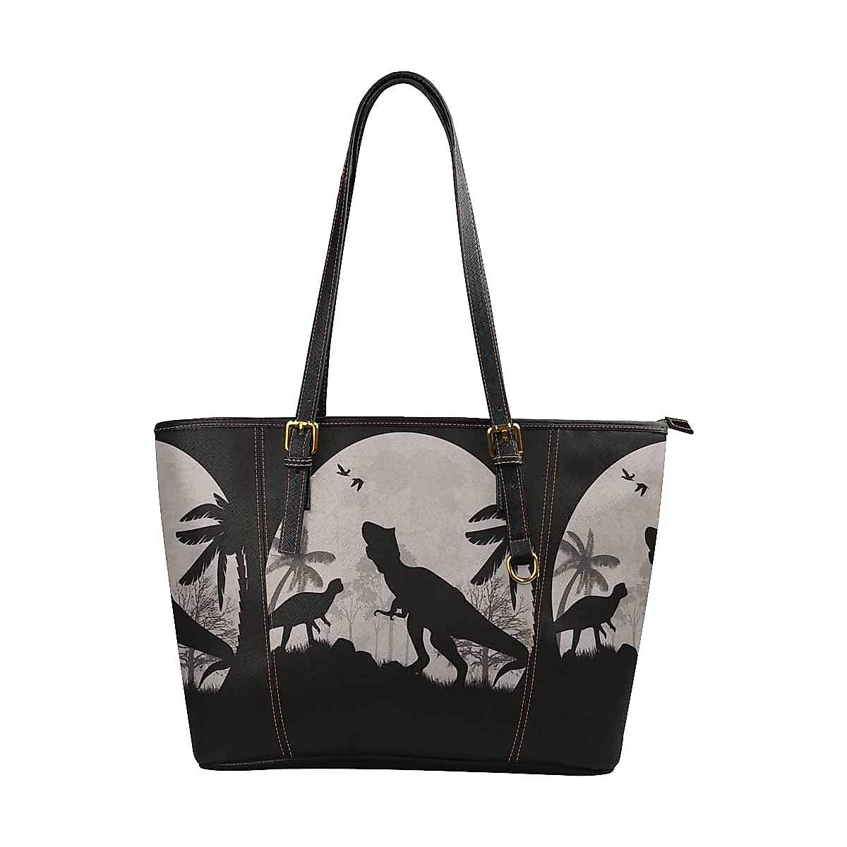 InterestPrint Womens Handbags Ladies Purses Shoulder Bags Tote Bag Dinosaurs Dinosaurs T-Rex in Front Full Moon