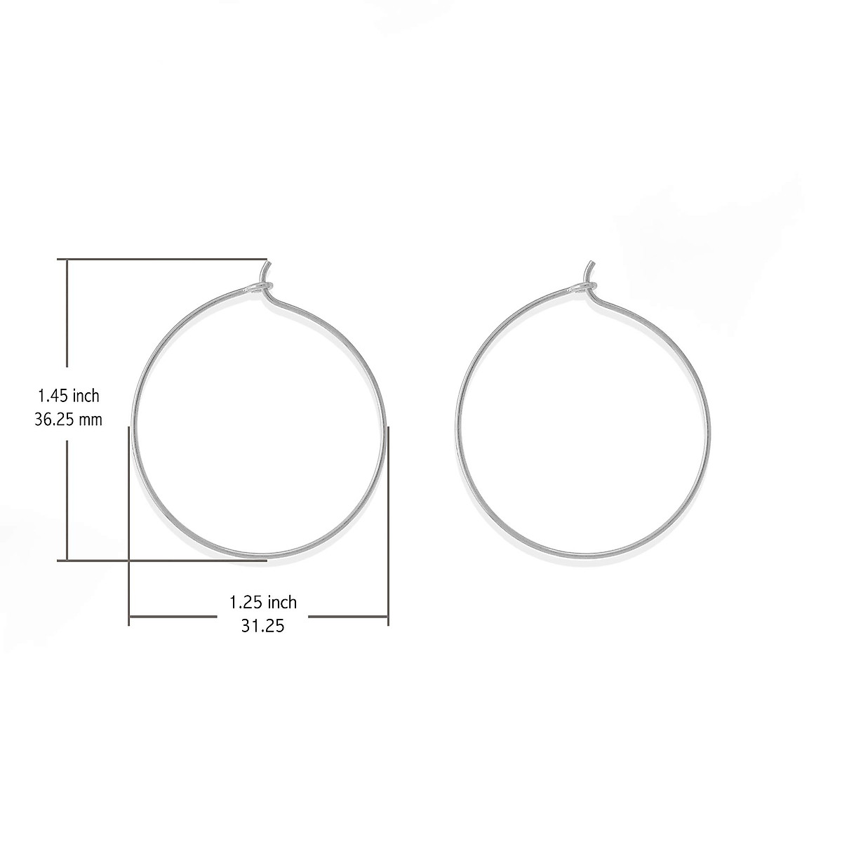 Boma Jewelry Sterling Silver Wire Hoop Earrings (1 1/4 Inch Hoop)