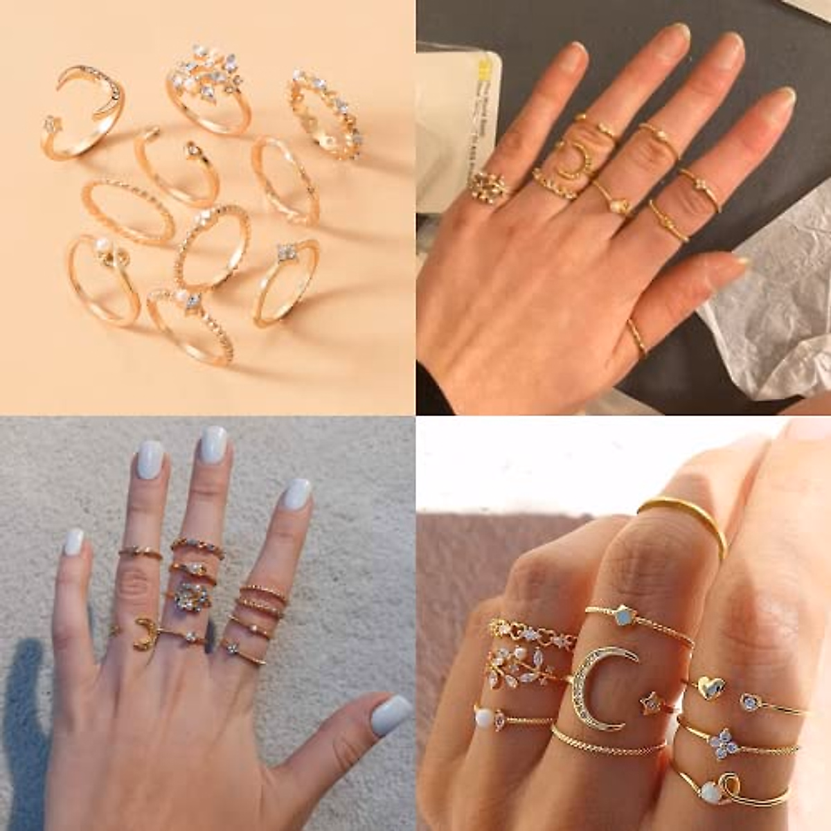 Harry and Henry Boho Gold Stacking Rings for Women Knuckle Rings for Teen Girl Gifts Trendy Stuff Simple Star Moon Flower Rings for Teen Girls Aesthetic Rings Gift for Teen Girls