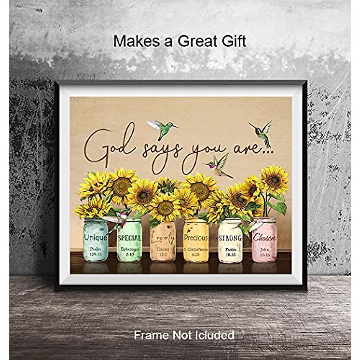 God Says You Are Wall Art - Christian Affirmations - Religious Encouragement Gifts for Women - Inspirational, Psalms, Bible Verses, Scripture Wall Decor - Catholic Gifts - Motivational Positive Quotes