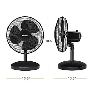HOLMES 12" Table Fan, 75° Oscillation, 3 Speeds, 15° Adjustable Head Tilt, Ideal for Home, Bedroom or Office, Black