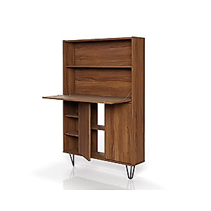 Nexera 611031 Slim Bar Cabinet, Secretary Bookcase Desk with Storage