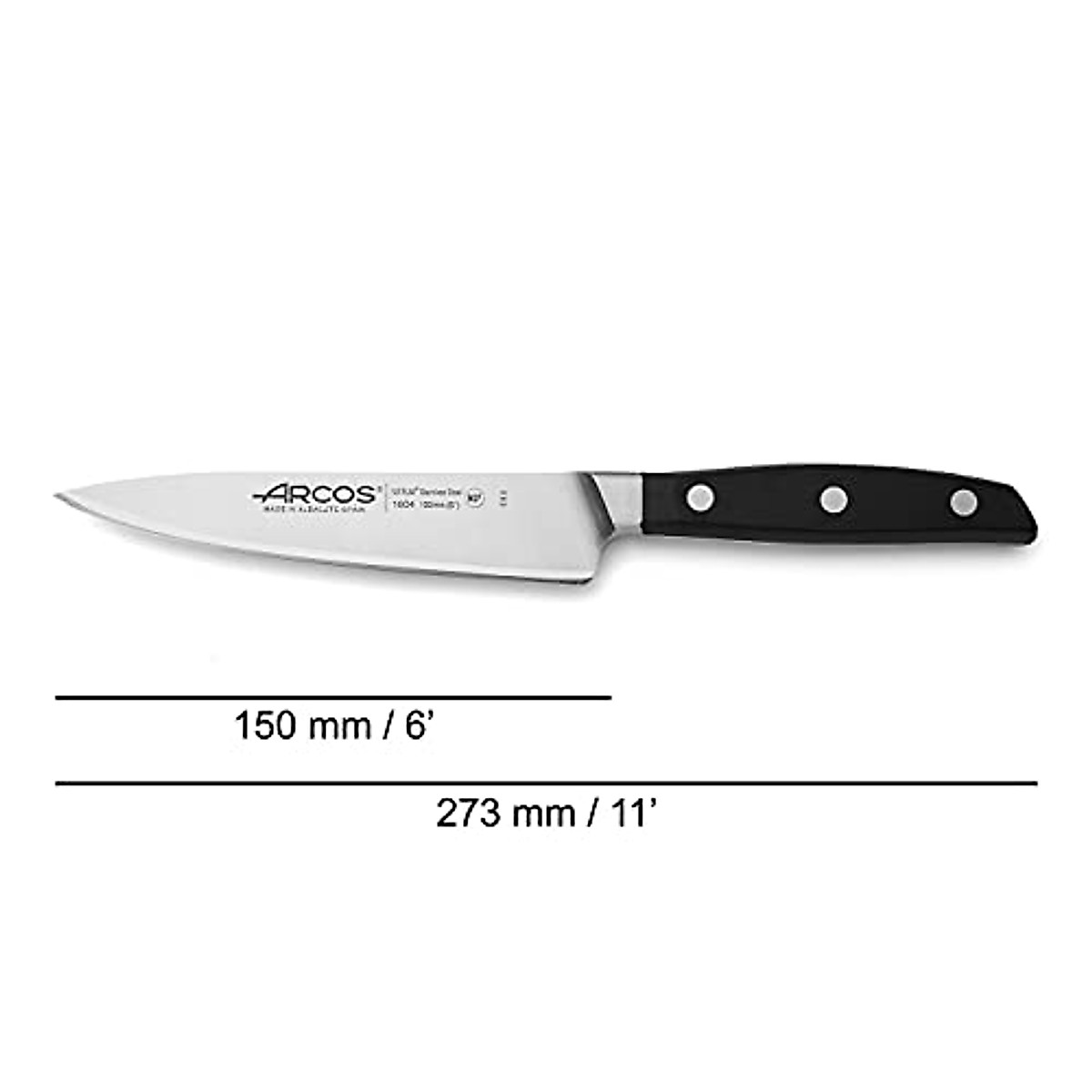 ARCOS Chef Knife 6 Inch Stainless Steel. Professional Kitchen Knife for Cooking. Ergonomic Polyoxymethylene Handle and 150 mm Blade. Series Manhattan. Color Black
