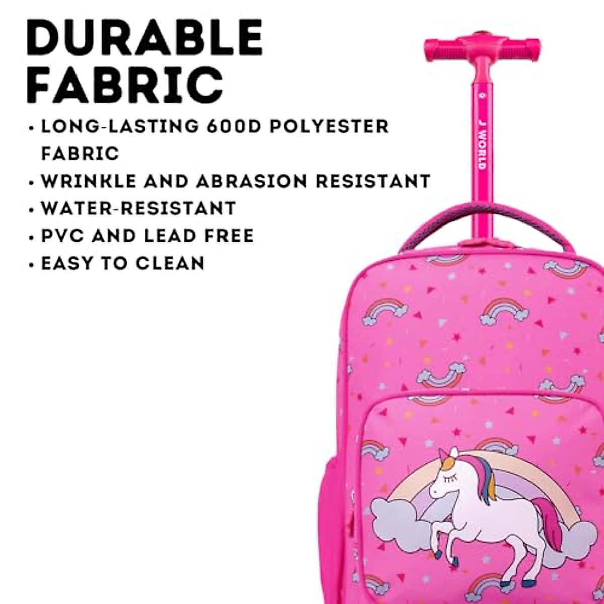 J World New York Kids' Sparkle Rolling Backpack, Unicorn, One Size