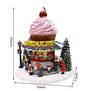MOMENTS IN TIME Christmas Village Building, Cupcake Shop with LED Lights and Christmas Music - Battery Operated (not Included) (10.4" H x 9.5" W x 7.5" D)