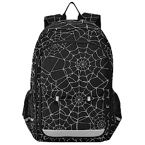 Glaphy Spiderweb Halloween Black Backpack School Bag Lightweight Laptop Backpack Students Travel Daypack with Reflective Stripes