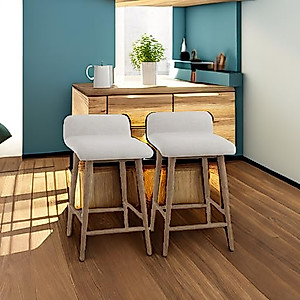 Ball & Cast Upholstered Counter Height Bar Stools 24 inch Kitchen Wooden Stool Chairs Set of 2, Linen