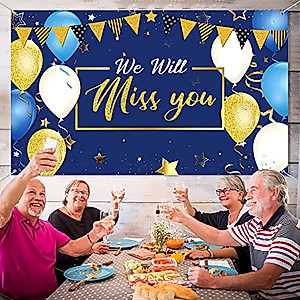 We Will Miss You Party Decorations, Extra Large Going Away Party Backdrop Miss You Photography Background Banner for Farewell Anniversary Retirement Graduation Party, 72.8 x 43.3 Inch (Blue)
