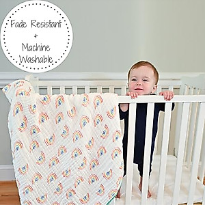 LollyBanks Muslin Baby Blanket, 100% Cotton Lightweight Muslin Quilt, 47 x 47 Inches 6 Layers Baby Blanket for Boys and Girls, Soft and Breathable Baby Quilt, Baby Essentials (Rainbow Print)